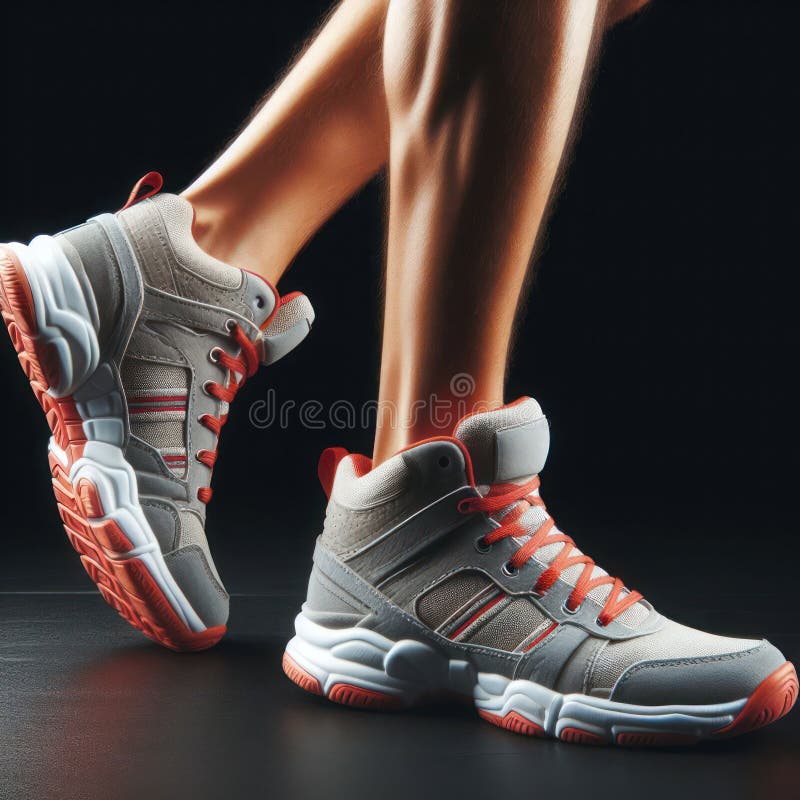 Sneakers on Feet on Black Background Close-up. Stock Photo - Image of ...
