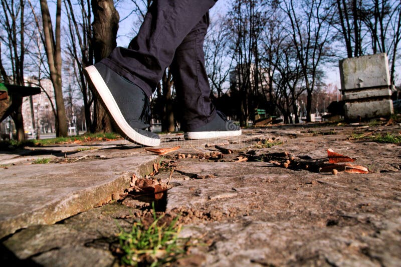 Sneakers in Park and Stomping Walking Trails Stock Image - Image of ...