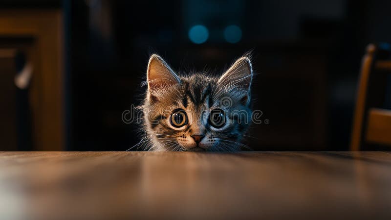 A Sneaky Ginger Cat is Watching from Behind a Table in a Cozy Home ...