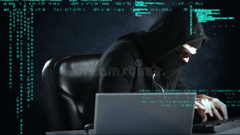Hacker Wearing Headphones and Working on Futuristic Computer Network ...