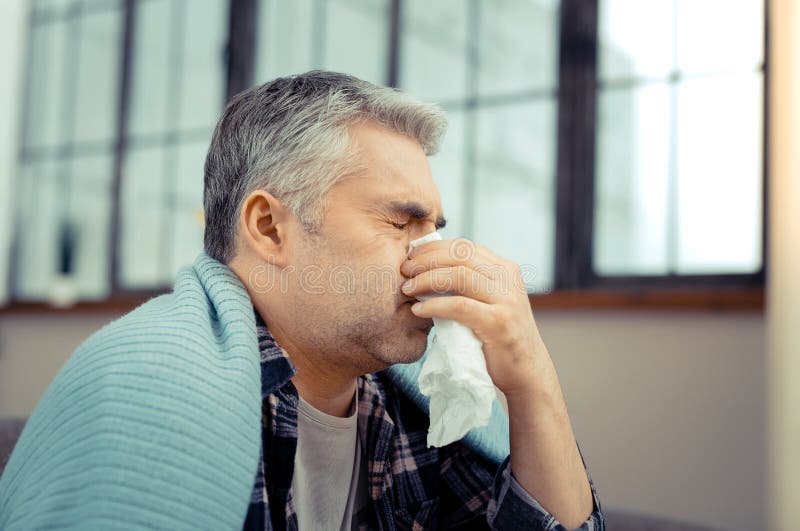 Pale Sick Mature Man Staying at Home Stock Image - Image of fever, face ...