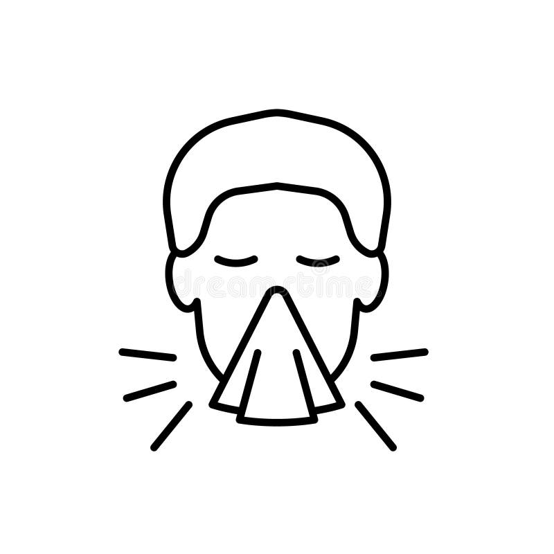 Sneezing Man Line Icon, Vector Pictogram Of Flu Or Cold Symptom Stock ...