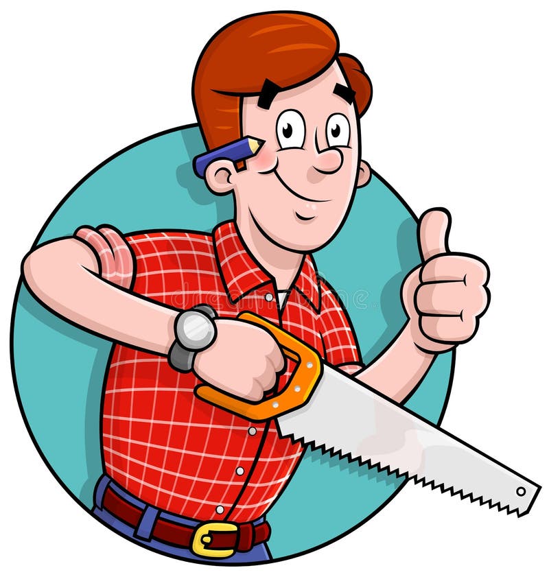 Cartoon Carpenter logo vektor illustrationer. Illustration av ...