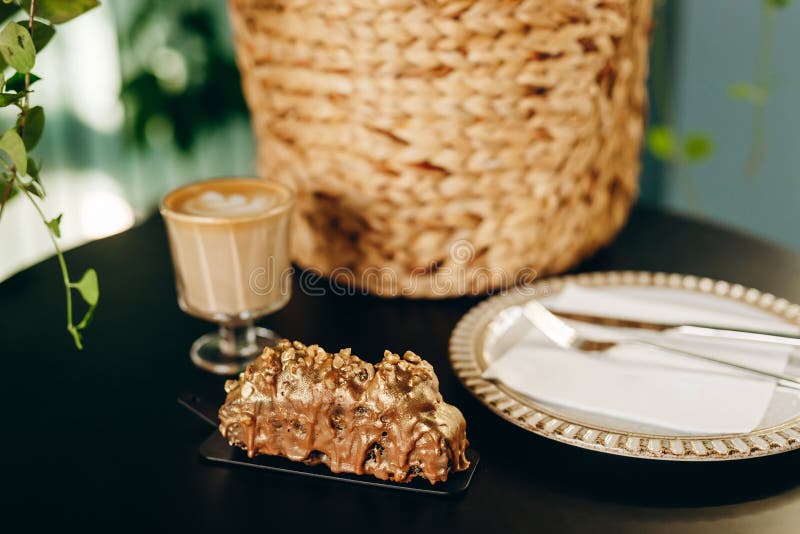 Snickers Cake with Nuts on a Beautiful Decorated Table Stock Image ...