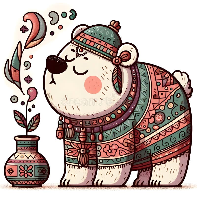 Sniffing cartoon bear stock illustration. Illustration of watercolor ...