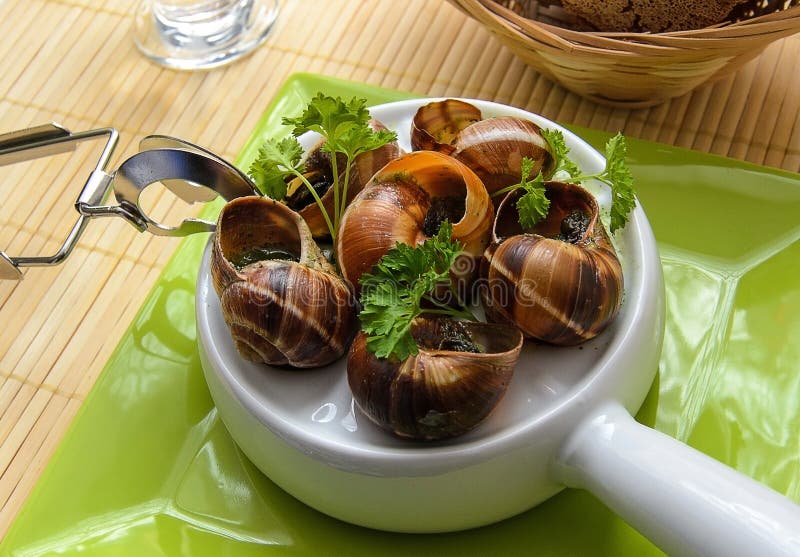 Snigel - Franska Sniglar Med En Vitlök- Och örtsås Fotografering för ...