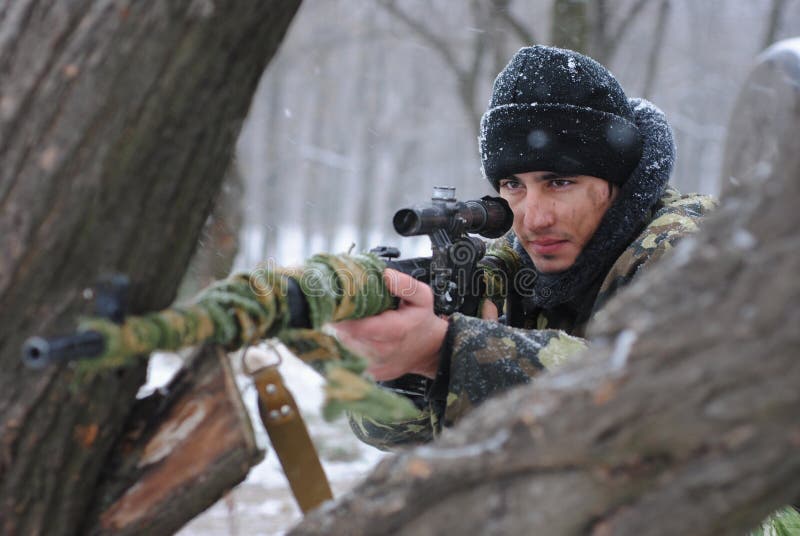 The sniper stock image. Image of person, rifle, cold - 18494275