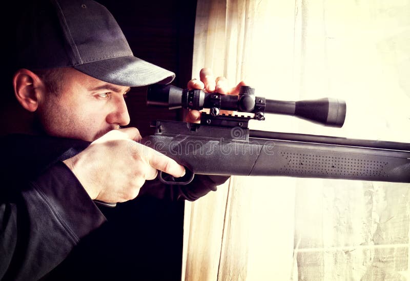 Sniper in action stock photo. Image of sniper, weapons - 70617792