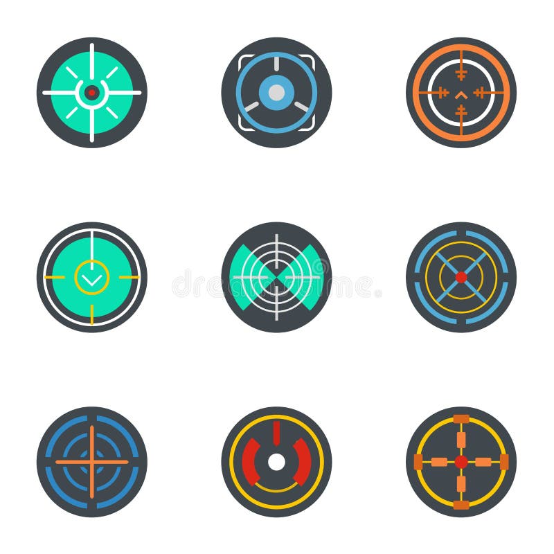 Sniper Aim Icon Set, Flat Style Stock Vector - Illustration of bulls ...