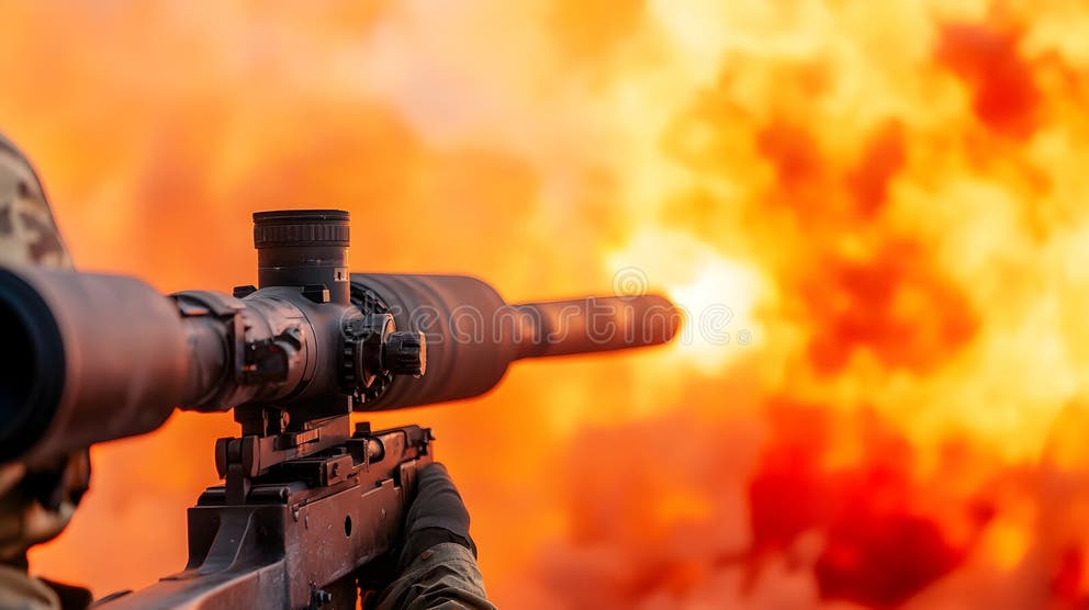 Sniper Aiming with Precision in Explosive Environment Stock ...
