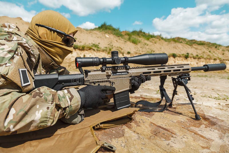 Sniper in the desert stock image. Image of target, infantry - 76713467