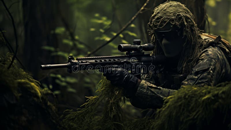 Sniper in the Forest. Neural Network AI Generated Stock Photo - Image ...