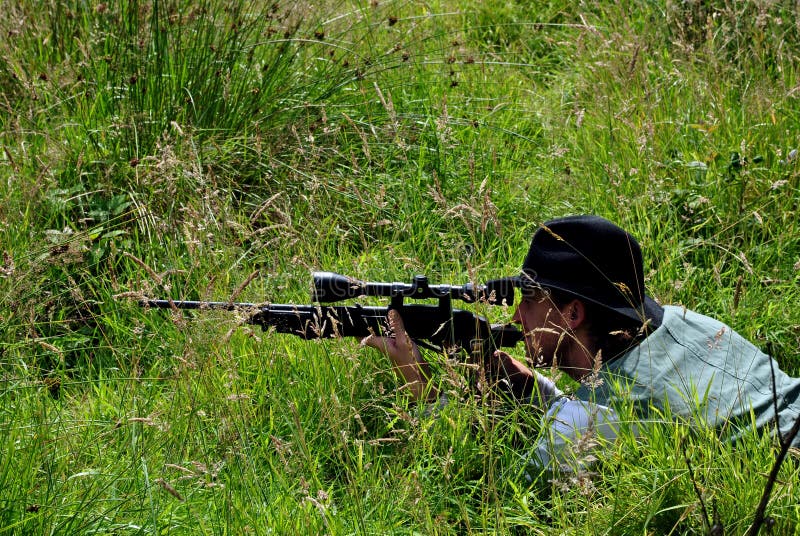 Sniper in the grass stock photo. Image of countryside - 15268254