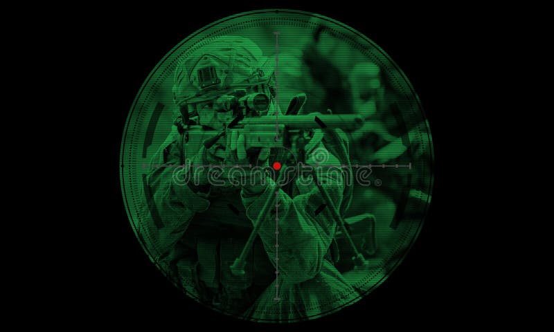 Sniper during Night Operation Hostage Rescue.view through the Ni Stock ...