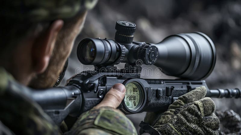 Sniper Preparing for Precision Shot Military Training Ground Action ...