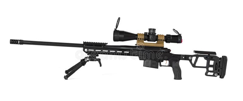 A Sniper Rifle with an Optical Sight Bipod Side View Stock Photo ...