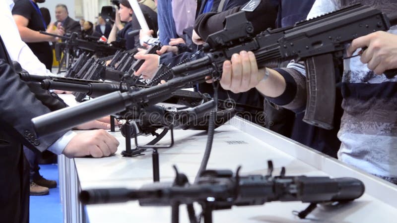 Sniper Rifle Submachine Gun on the Table Stock Video - Video of ...