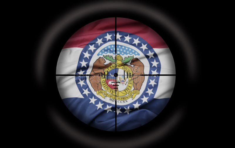 Sniper Scope Aimed at the Big Colorful Flag of Missouri State Stock ...