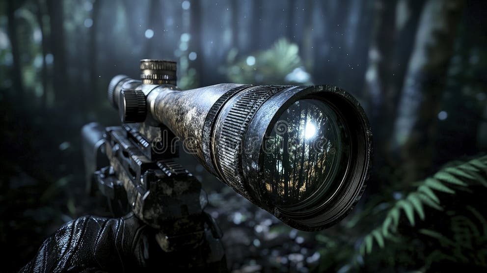Sniper Training Action in Dense Forest Environment with High-tech Scope ...