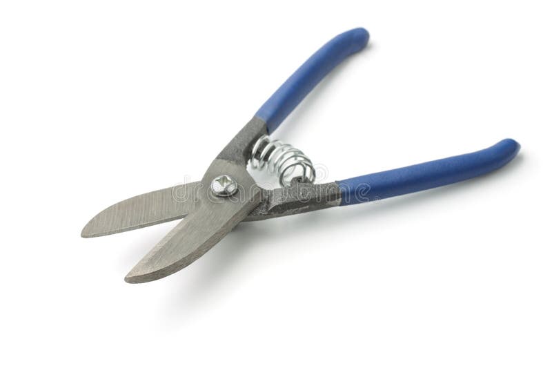 Tin Snips Isolated on White Background with Iron Blue Handles and ...