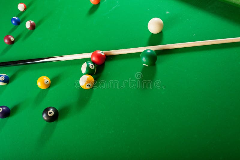Snooker Ball and Stick on Billiard Table Stock Image - Image of stick ...
