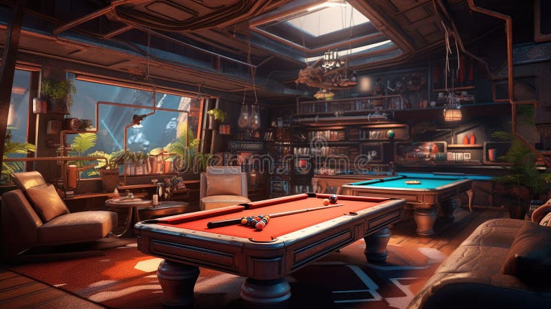Snooker Game Room, Interior Design with Pool Table and Amazing Light ...