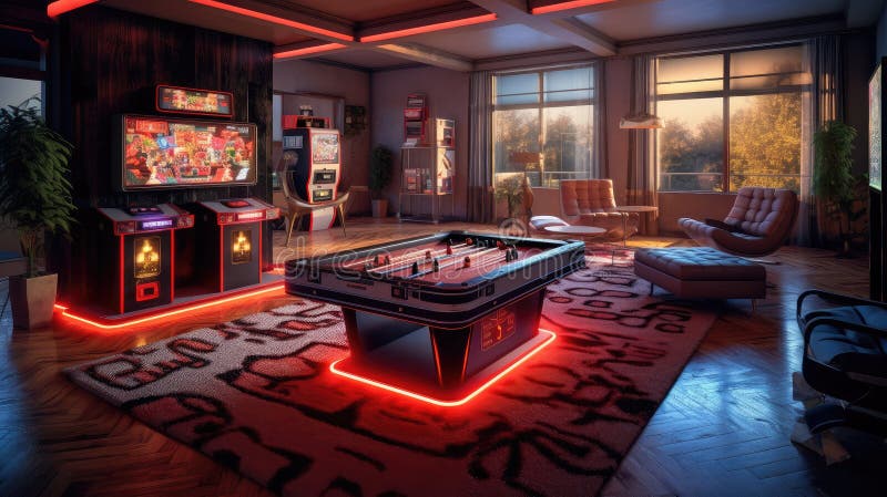 Snooker Game Room, Interior Design with Pool Table and Amazing Light ...