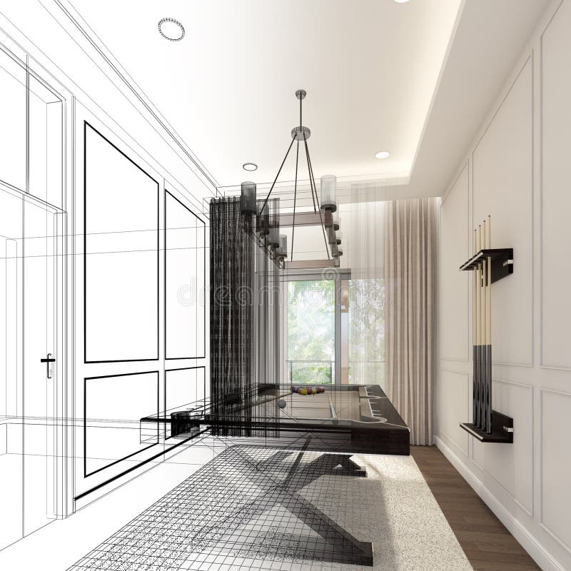 Snooker Room Interior Design. 3d Stock Illustration - Illustration of ...