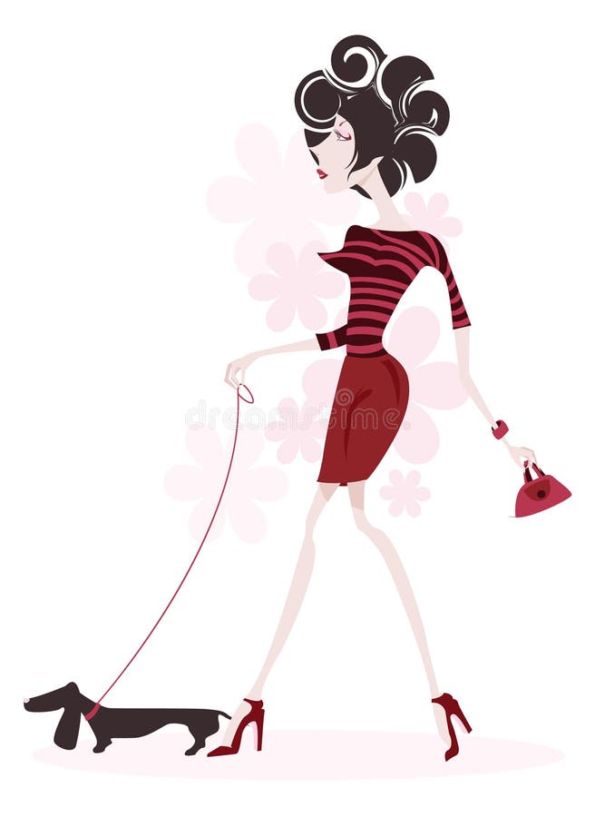 Snooty Lady Dog-walking stock illustration. Illustration of handbag ...