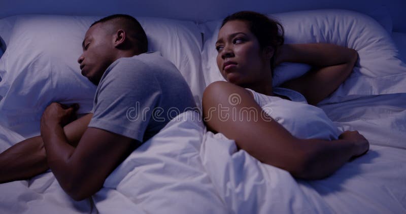 Snoring Man Keeps Angry, Upset and Annoyed Woman from Sleeping in Bed ... Snoring Man Keeps Angry, Upset and Annoyed Woman from Sleeping in Bed ...