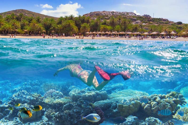 Snorkeling at the Beach on Crete with the Amazing Lagoon, Greece Stock ...