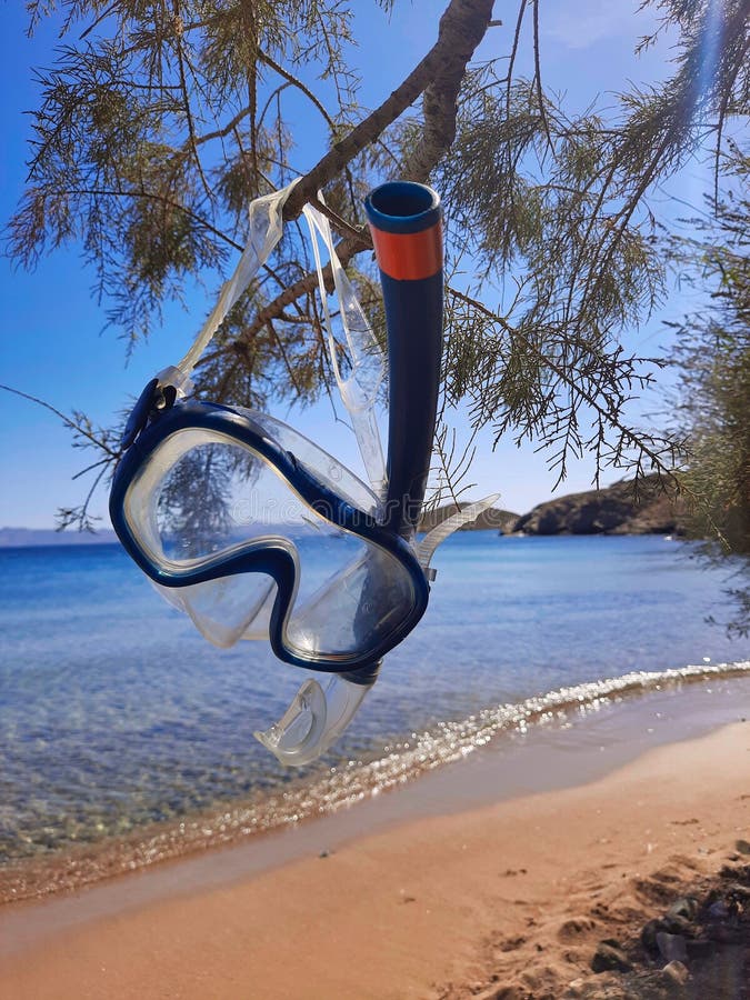 Snorkeling Mask on a Beach in Lipsi Iand Stock Photo - Image of beach ...