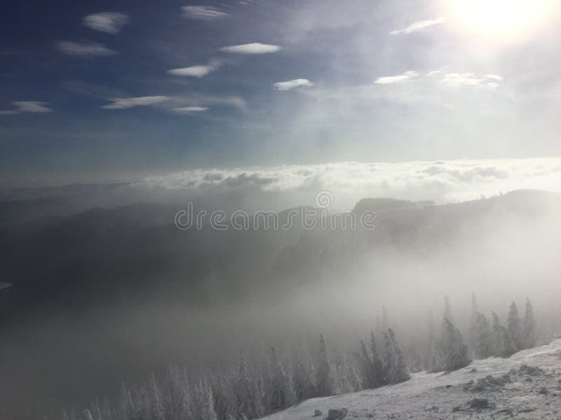 Snow in the air stock image. Image of chalet, view, snow - 135871467