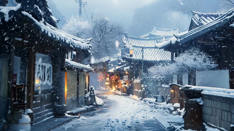 Snow in the Ancient Town of China Tower in Winter, Ancient Wind and ...
