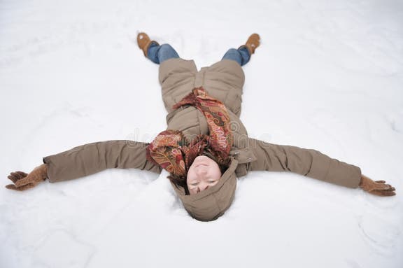 Snow Angel Happy Middle Age Woman Stock Photos - Free & Royalty-Free ...