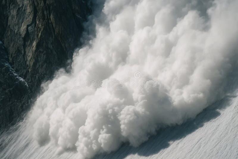Snow Avalanche Cascading Down a Mountain Slope in Winter with Dramatic ...