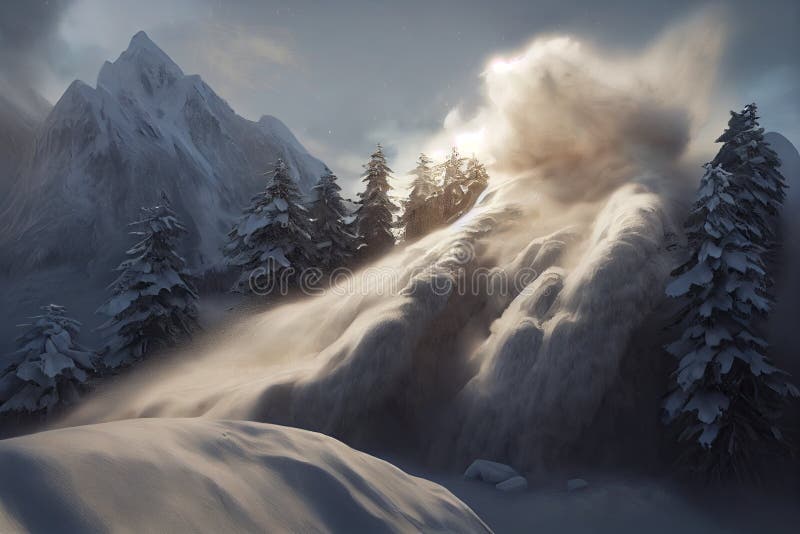 Snow avalanche in mountain stock photo. Image of outdoor - 264401692