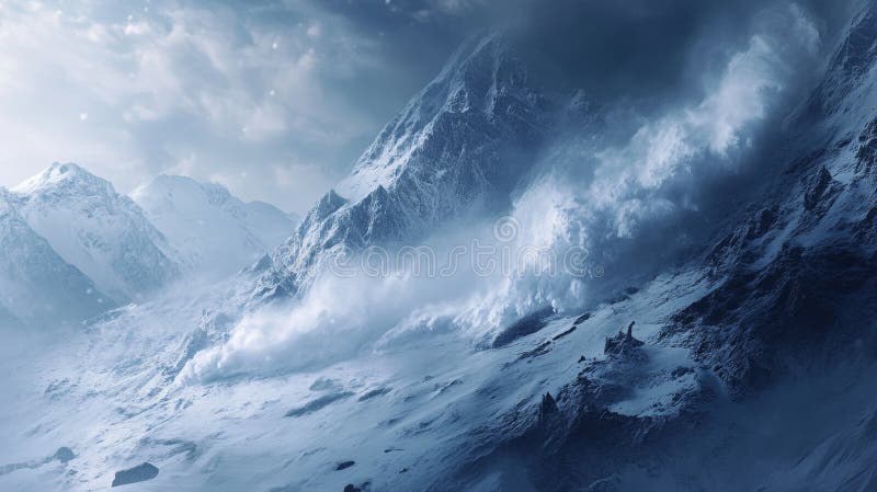 Snow Avalanche in Tempestuous White Fury Roaring Down Mountainside ...