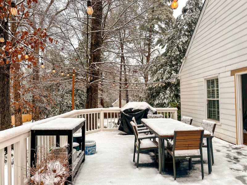 Snow on the Back Patio after the First Snowfall of the Year Stock Photo ...