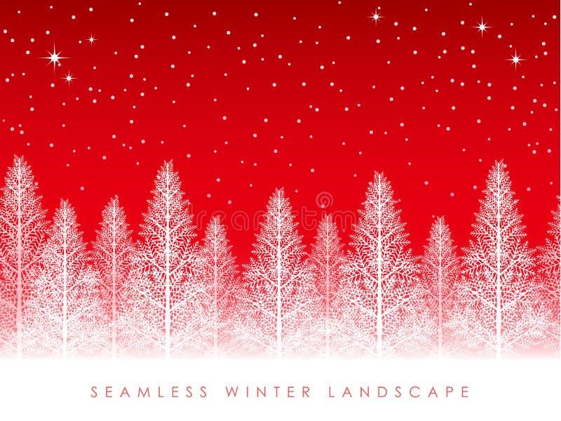 Seamless Snowy Red Forest Landscape with Text Space. Vector ...
