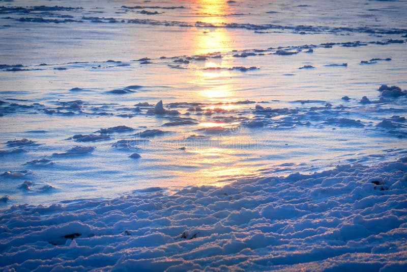 The Snow on the Background of the Sea in Winter Stock Photo - Image of ...