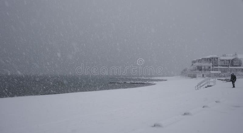 Snow on the Beach in the Atlantic Ocean Stock Photo - Image of snowy ...