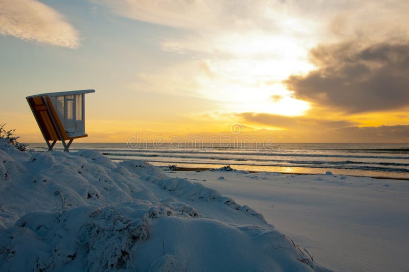 Snow Beach at Sunrise stock photo. Image of snow, zealand - 21938600