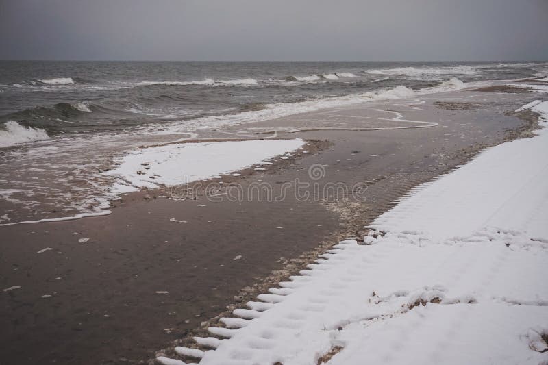 Snow on a Beach - Winter Time Stock Image - Image of winter, landscape ...