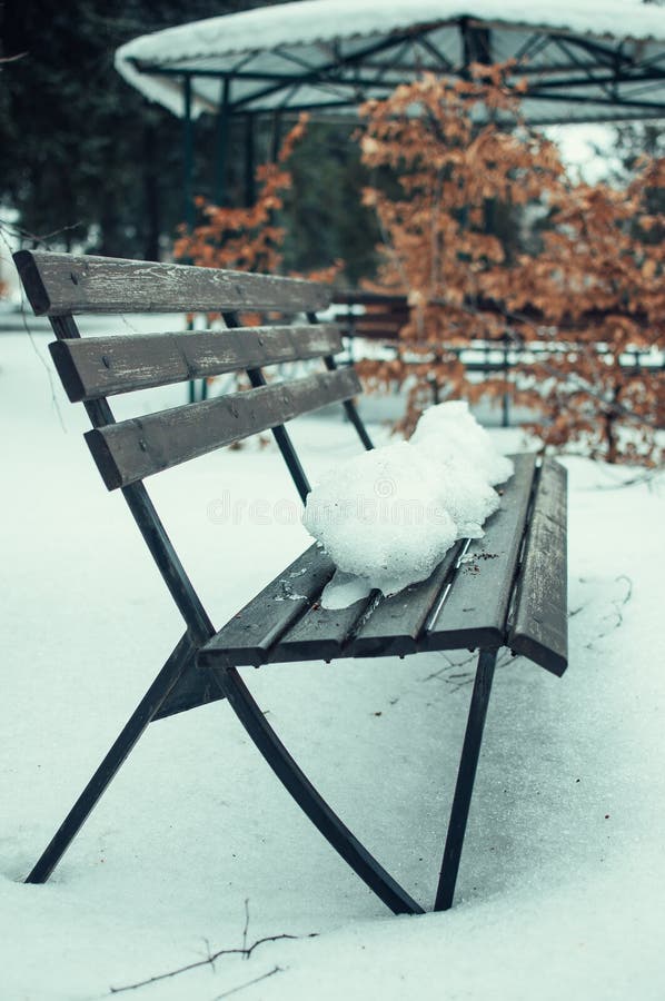 Snow Bench in the Park. Template for Design Stock Image - Image of copy ...