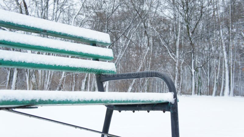 Snow on the bench stock image. Image of park, snow, garden - 108096401