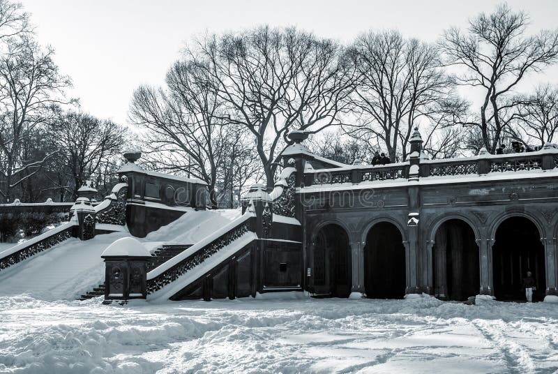 Snow on Bethesda Terrace stock image. Image of tone, winter - 49499723