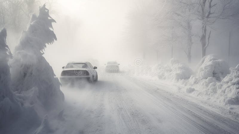 Snow Blizzard Cars in the Snow Stock Illustration - Illustration of ...