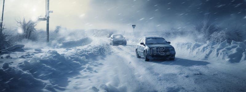 Snow Blizzard Cars in the Snow Stock Illustration - Illustration of ...