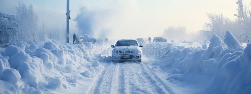 Snow Blizzard Cars in the Snow Stock Illustration - Illustration of ...